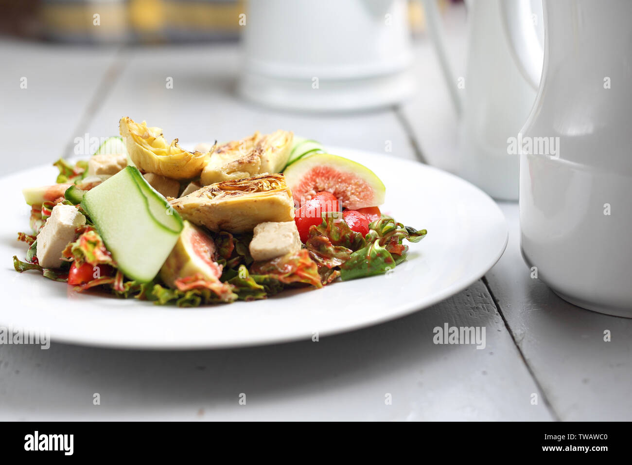 Vegetarian cooking. Restaurant menu. Dish on a white plate. Horizontal ...