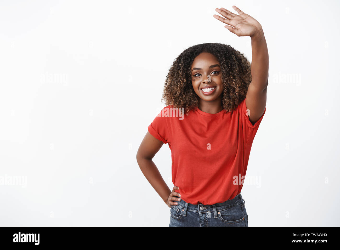 Bye see you later, take care. Portrait of friendly and sincere kind ...