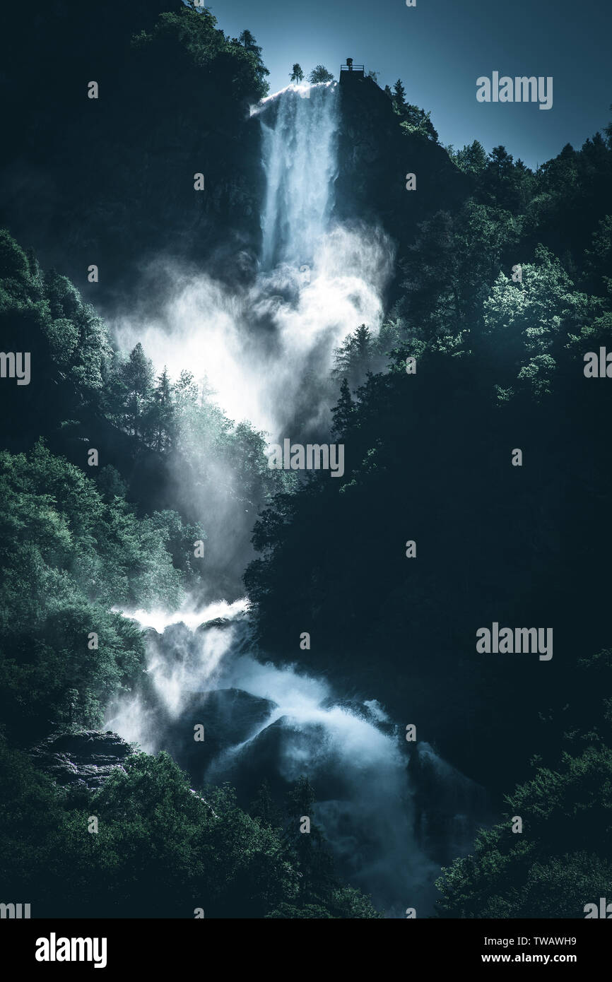 power of a waterfall water - dark mood style image Stock Photo - Alamy