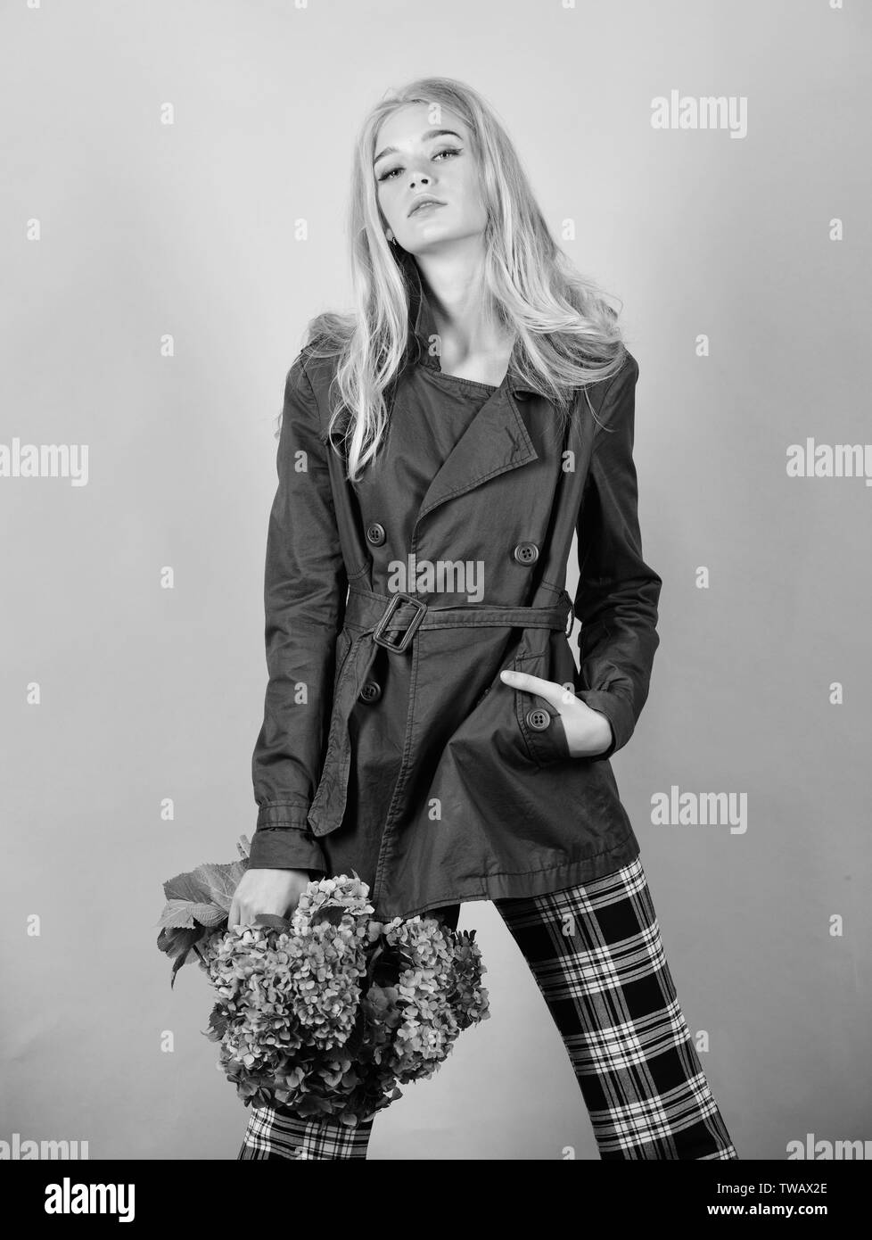 Girl fashion model wear coat for spring and autumn season. Trench coat ...