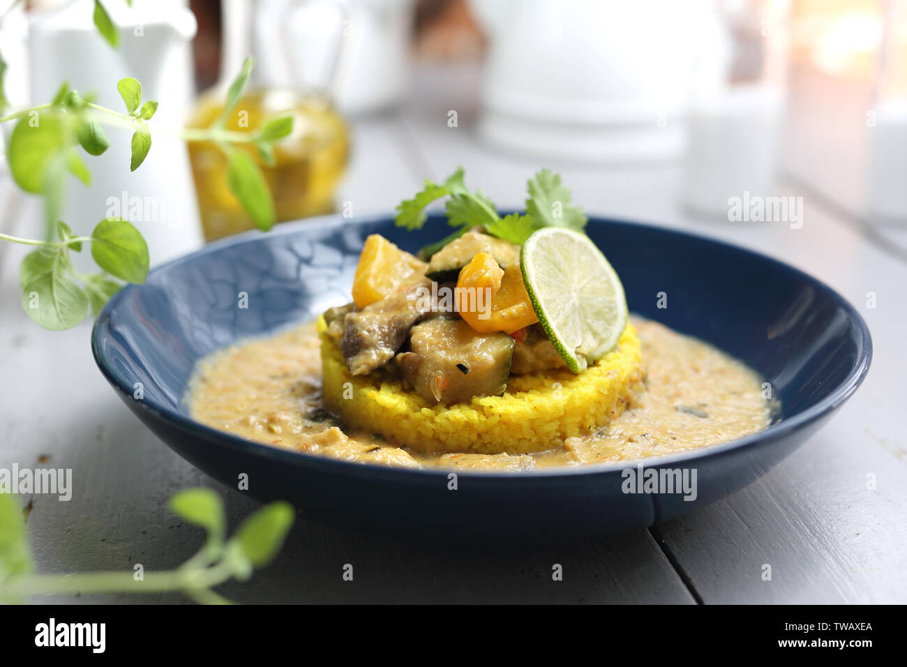 Vegetarian cooking. Restaurant menu. Dish on a white plate. Horizontal ...