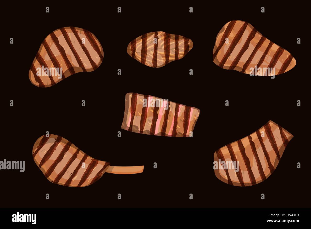 Realistic barbecue meat set. Vector illustration. Black background ...