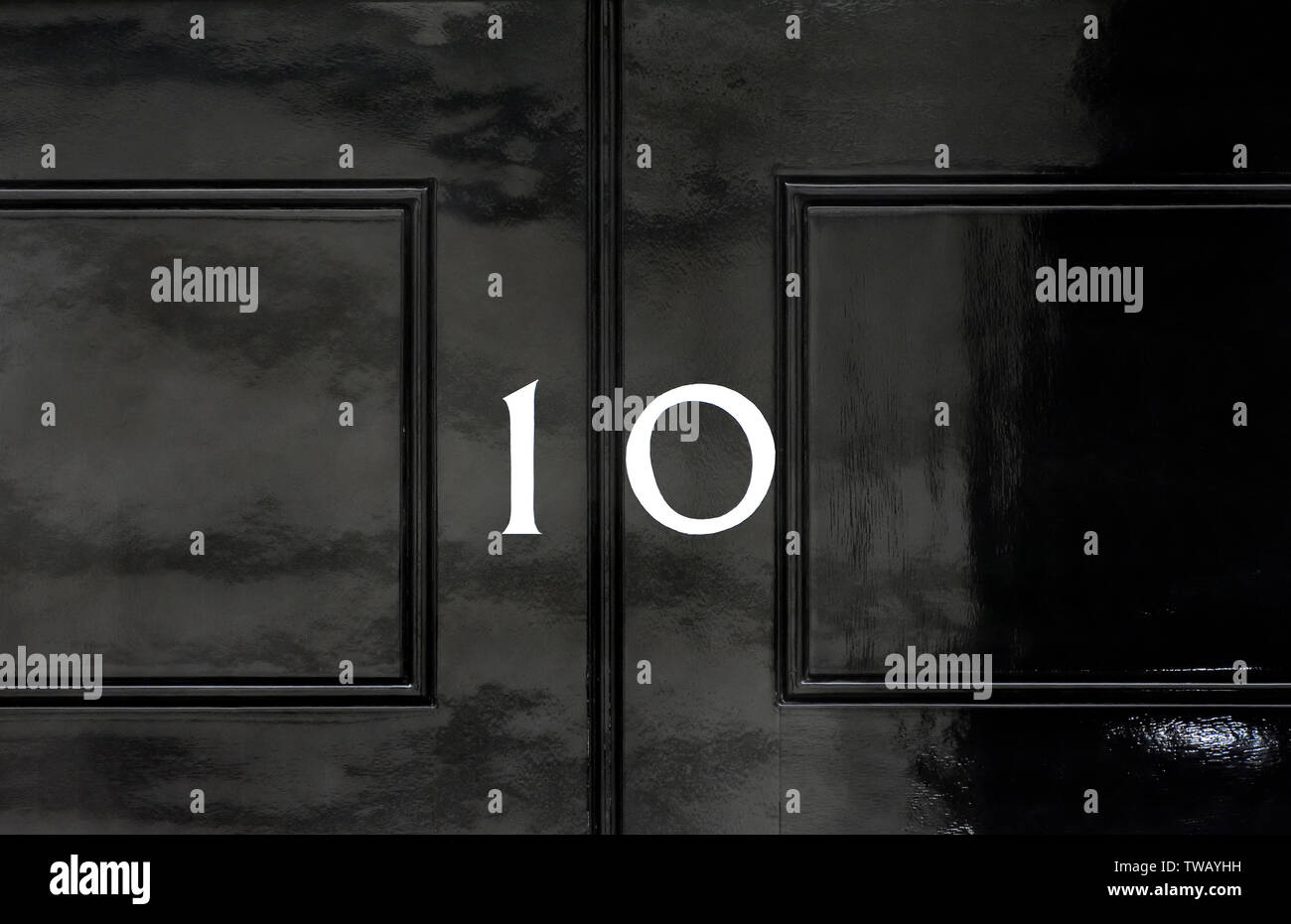 London, England, UK. Close up of the door of Number 10 Downing Street ...