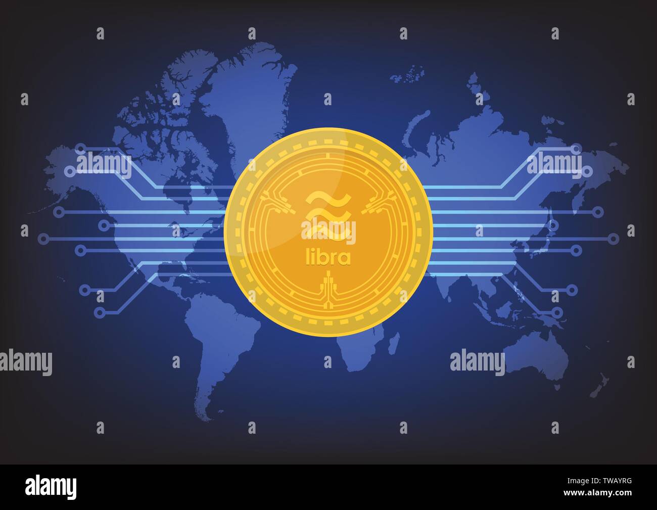 Libra digital currency with world map background. Vector illustration ...