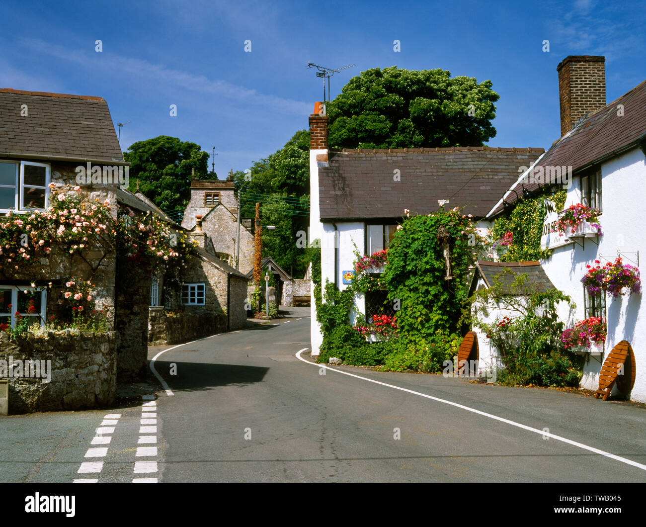 Cilcain White Horse Inn and St Mary's church, Mold, Flintshire. Cilcain ...