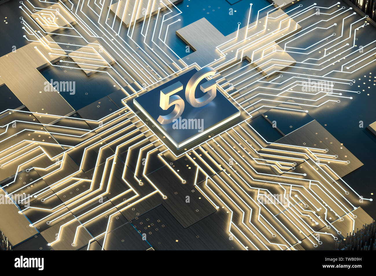 Three-dimensional rendering, 5G chip circuit, technology background ...