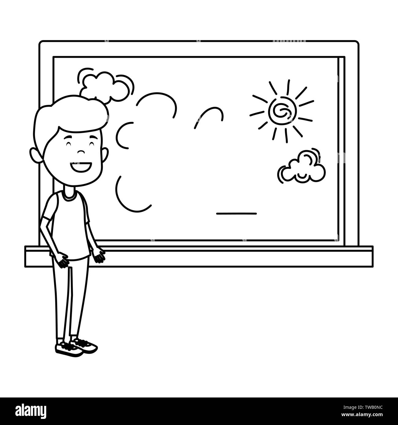 happy student boy drawing in chalkboard Stock Vector Image & Art - Alamy