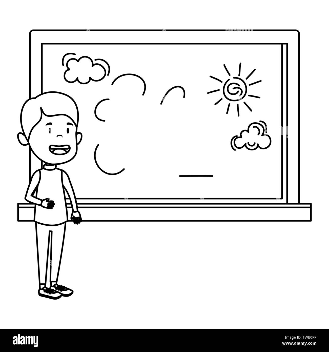 Drawing cute smiling cartoon sun Black and White Stock Photos & Images ...