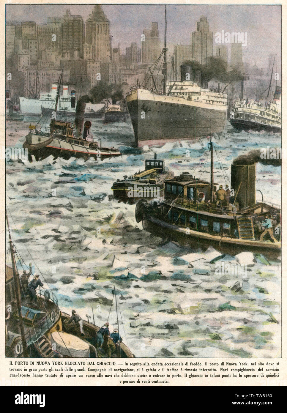 New York harbour, ice over 1940 Stock Photo - Alamy