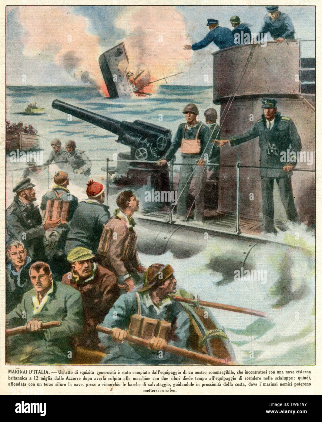 TORPEDOED CREW HELPED Stock Photo - Alamy