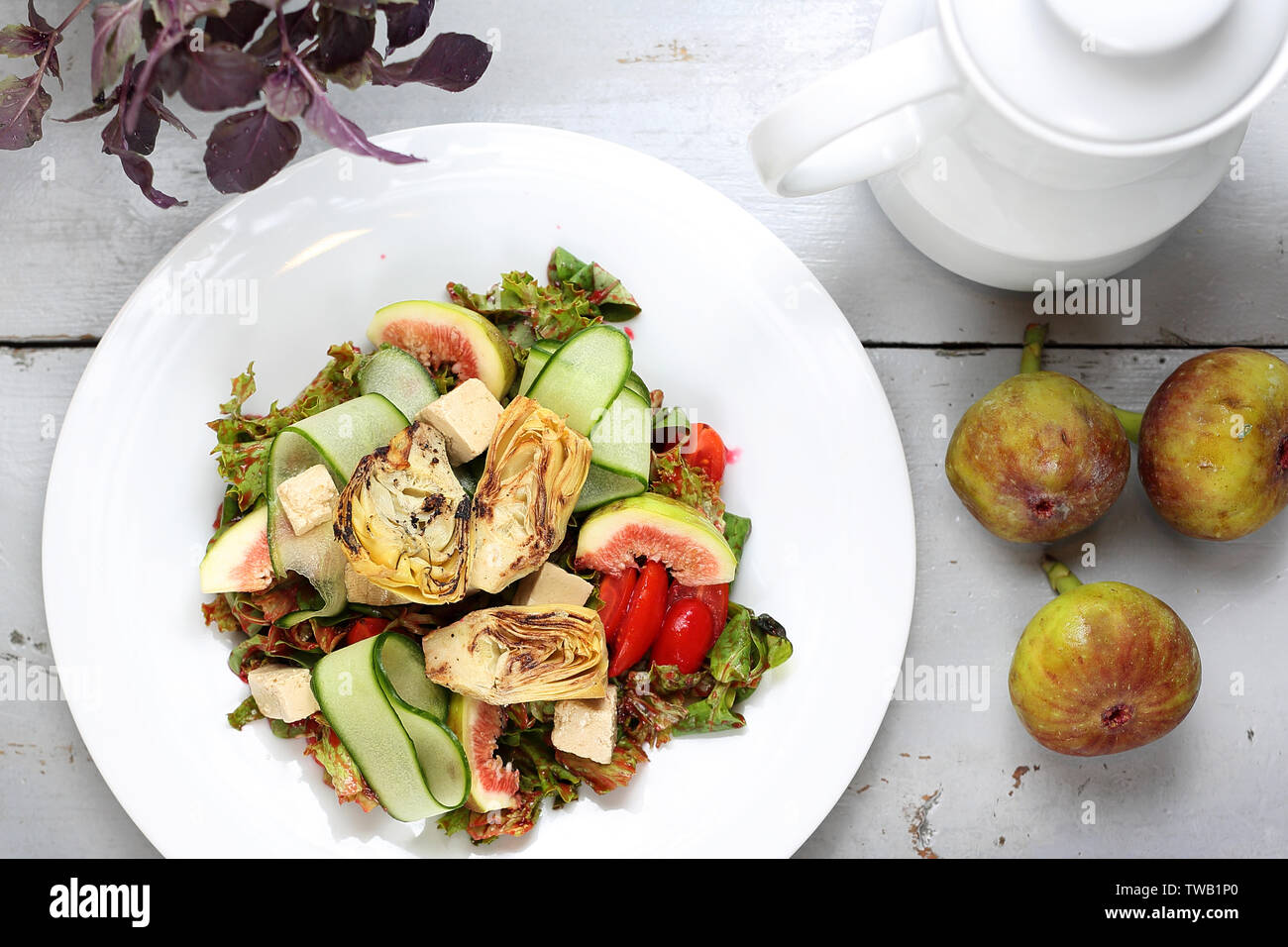 Vegetarian cooking. Restaurant menu. Dish on a white plate. Horizontal ...