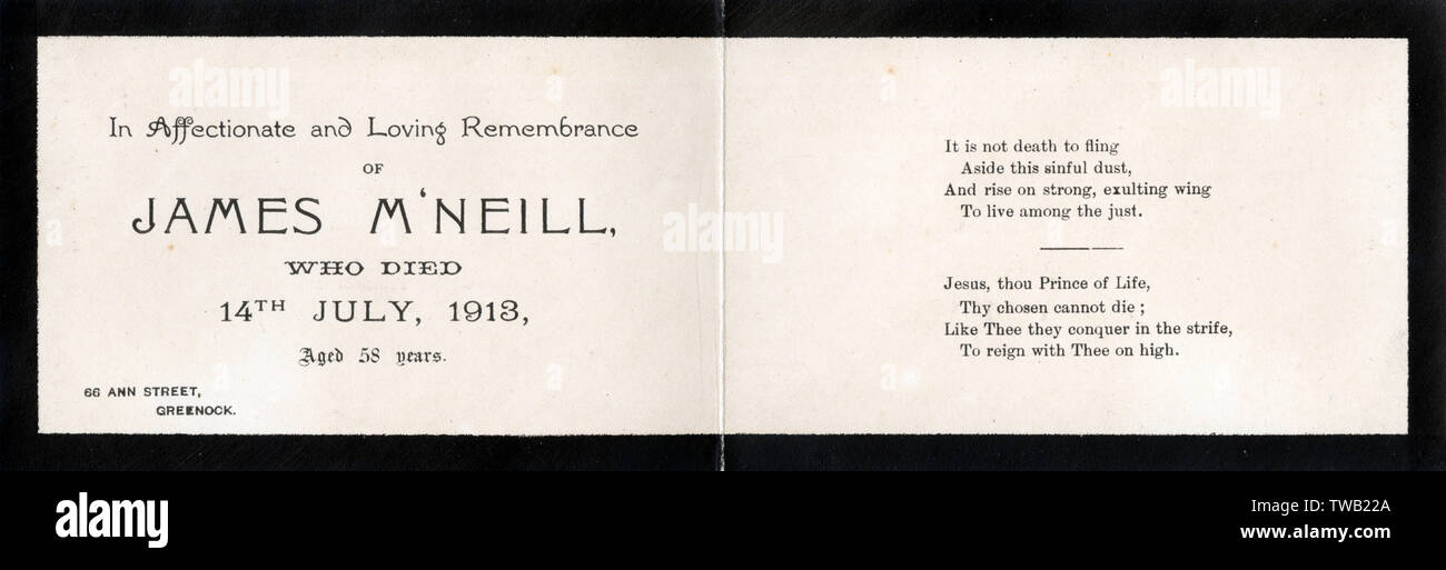 Mourning card, 1913 Stock Photo - Alamy