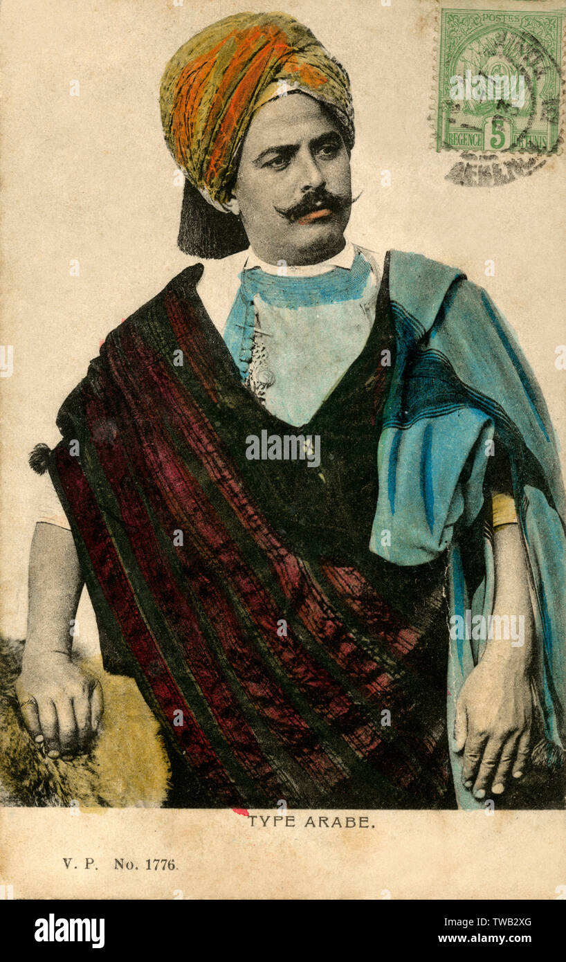 Arab Man with fine moustache and turban - Tunisia Stock Photo - Alamy