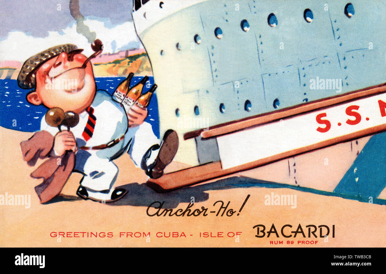 Advertising postcard for Bacardi Rum from Cuba Stock Photo - Alamy