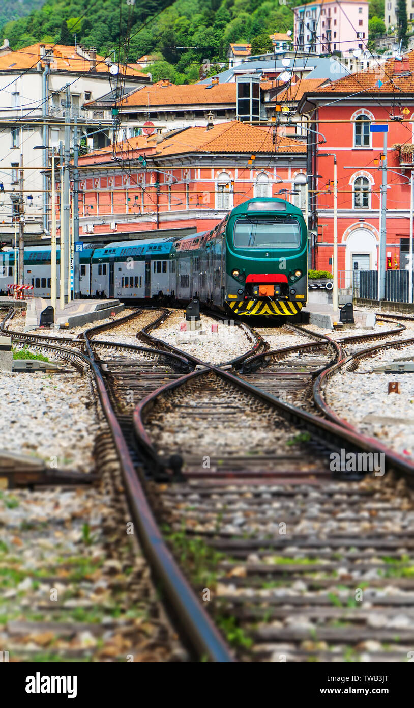 Modern double-decker train standing at the railway station Stock Photo ...