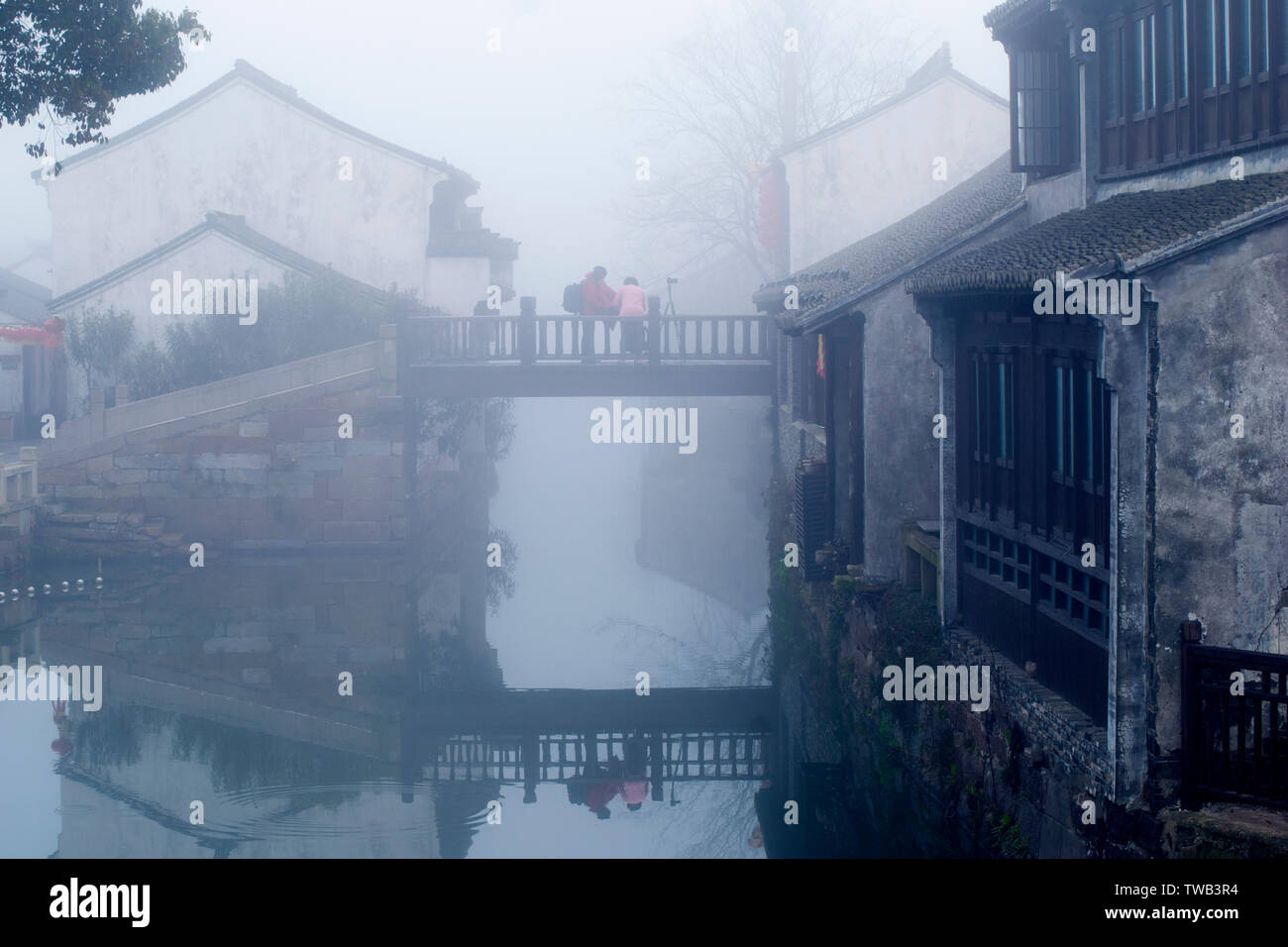 The ancient town of Tangkou, thick fog Stock Photo - Alamy