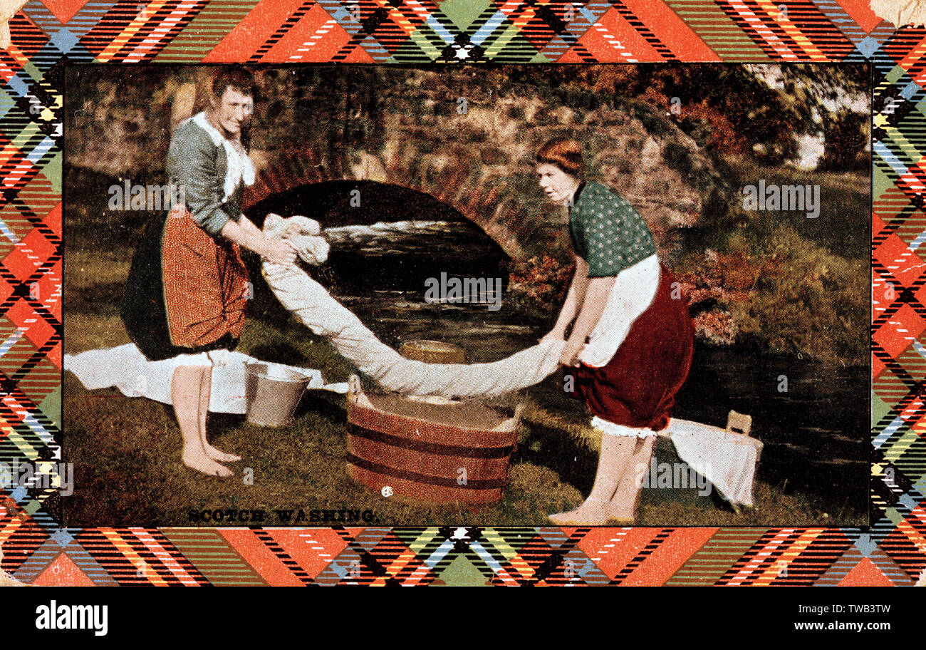 Two Scotswomen washing clothes by a river Stock Photo - Alamy