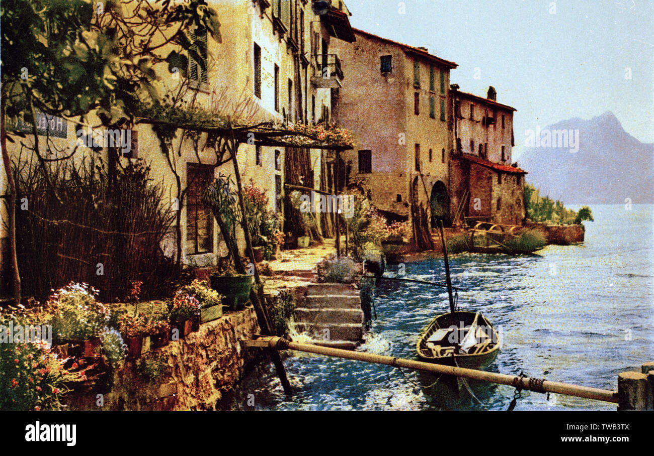 Lakeside scene with cottages, Italian-Swiss region Stock Photo - Alamy Lakeside scene with cottages, Italian-Swiss region Stock Photo - Alamy
