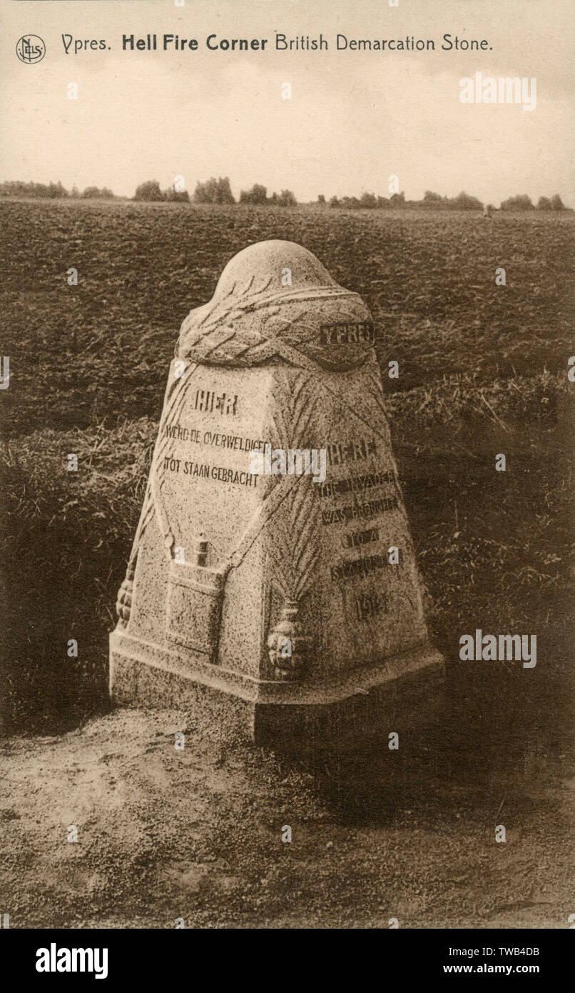 WW1 - Ypres - Hell Fire Corner, British Demarcation Stone Stock Photo ...