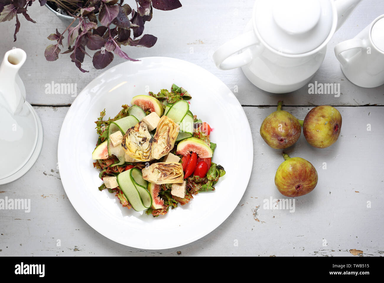 Vegetarian cooking. Restaurant menu. Dish on a white plate. Horizontal ...