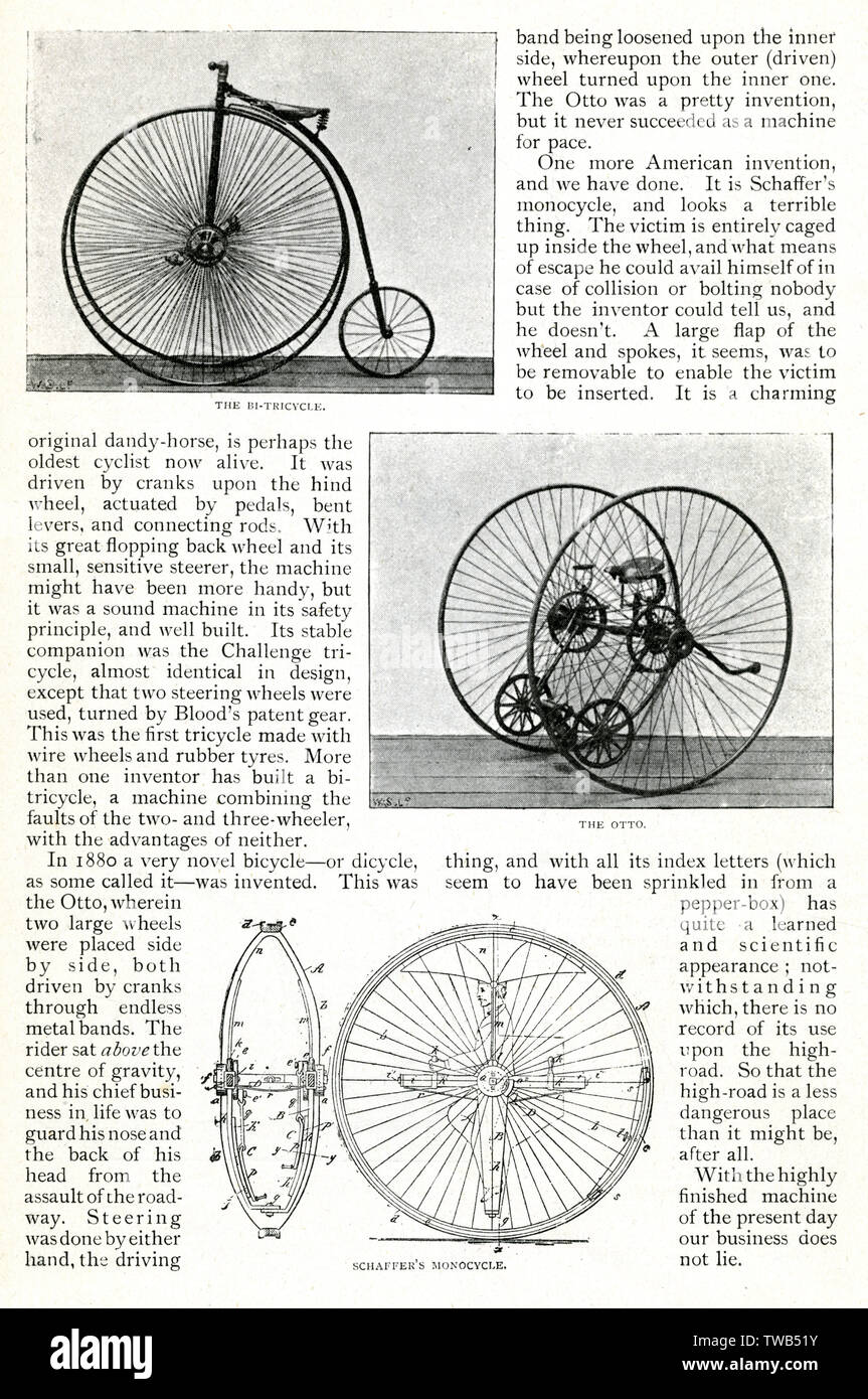 The Evolution of the Cycle -- three cycling machines Stock Photo - Alamy