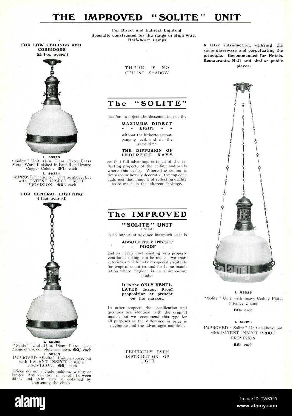 Electric Light Fixtures catalogue, Improved Solite Unit Stock Photo - Alamy