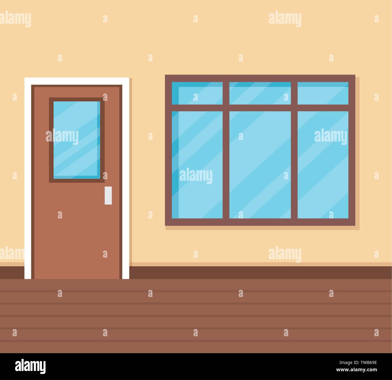 school corridor with door and window Stock Vector Image & Art - Alamy