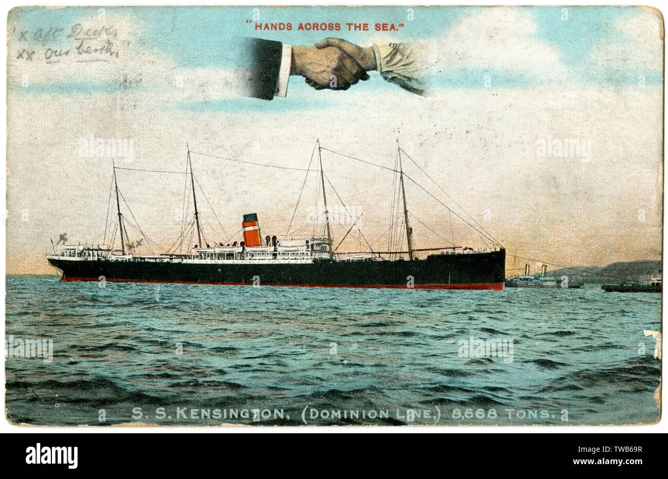 SS Kensington, Dominion Line ship. Date: circa 1908 Stock Photo - Alamy