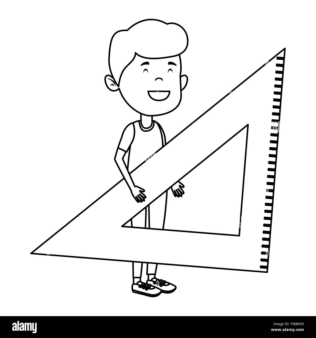 happy student boy with rule triangle Stock Vector Image & Art - Alamy