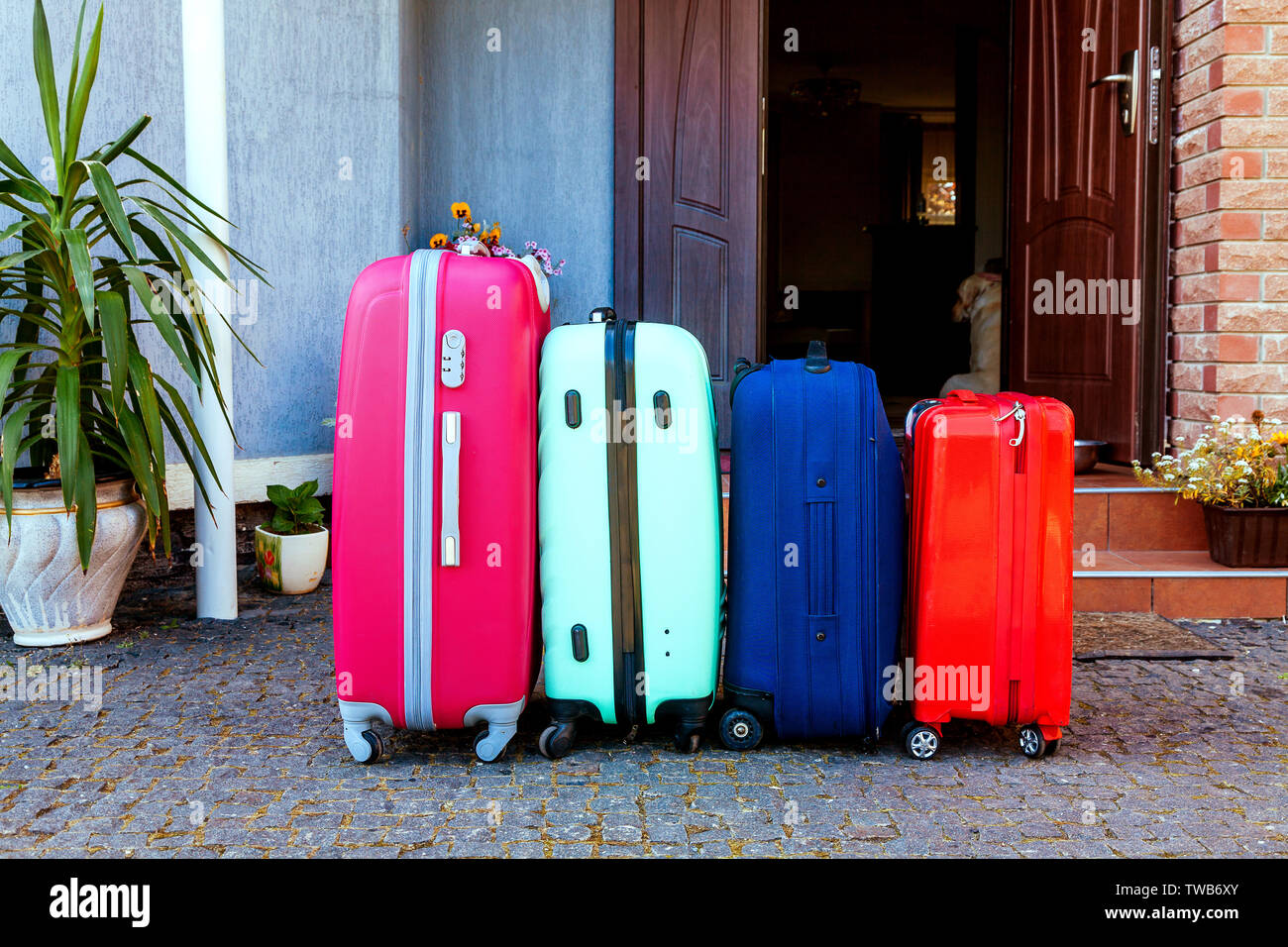 Family front house suitcase hi-res stock photography and images - Alamy