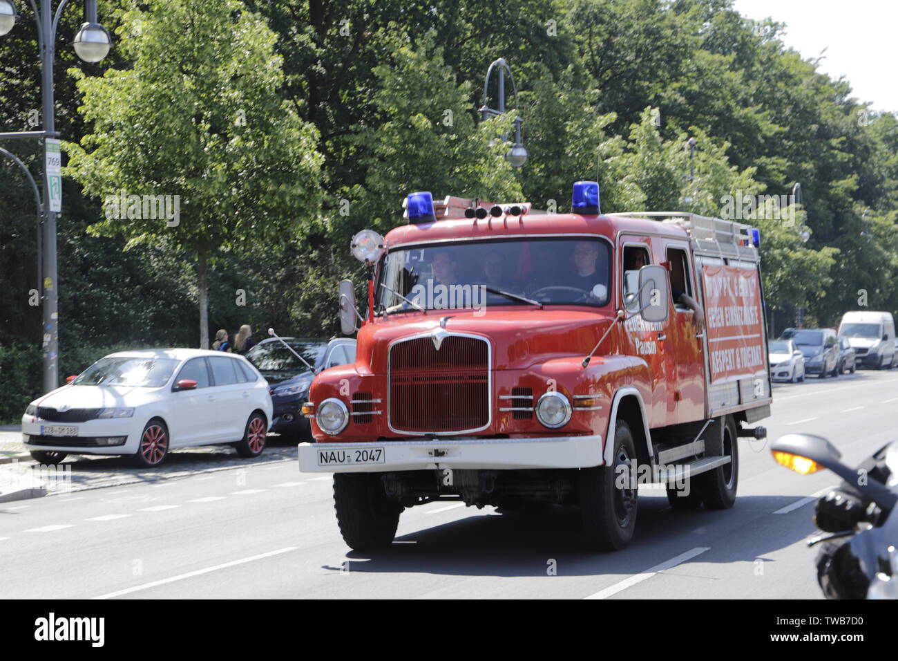 Fire trucks in a procession in Berlin Germany Stock Photo - Alamy