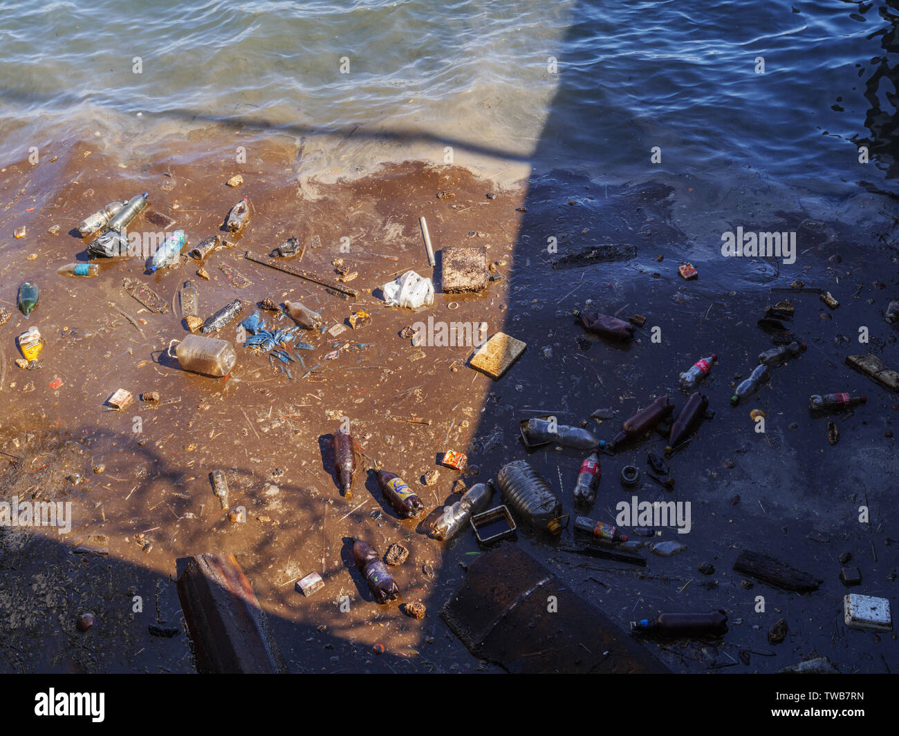 VLADIVOSTOK, RUSSIA - MAY 21, 2018: Pollution the sea surface Stock ...