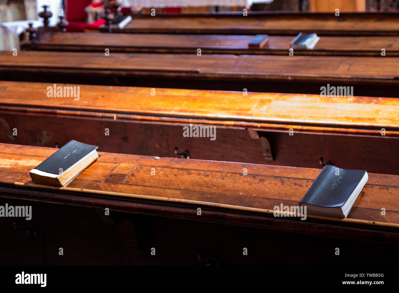 Wooden pews in medieval hi-res stock photography and images - Alamy