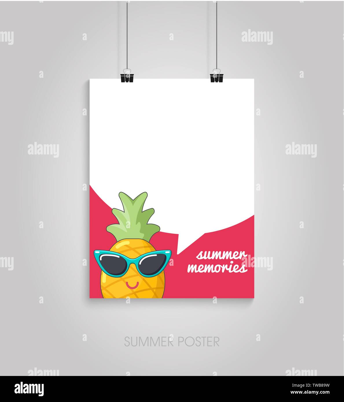Summer flyer card with pineapple in sunglasses and text bubble. Summer ...