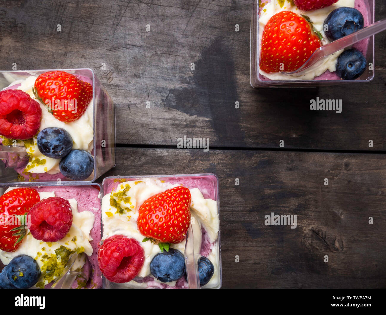 glasses of yogurt with berries, food closeup, Natural yogurt with fresh ...