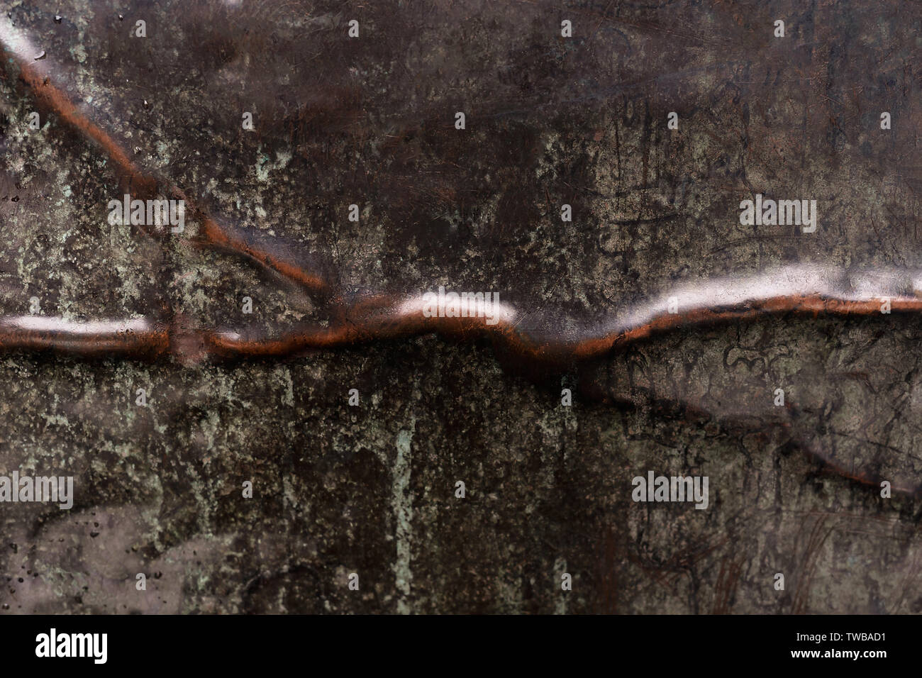 Crumpled and scratched steel and copper metal texture. Abstract ...