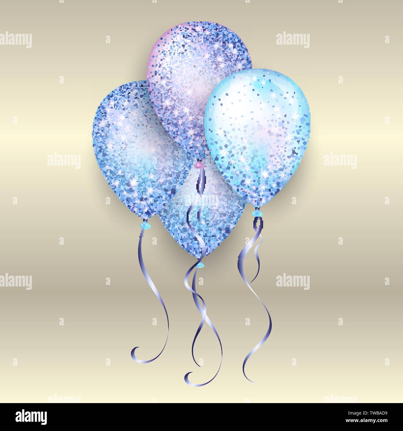 Flying glossyblue and purple shiny realistic 3D helium balloons with ...