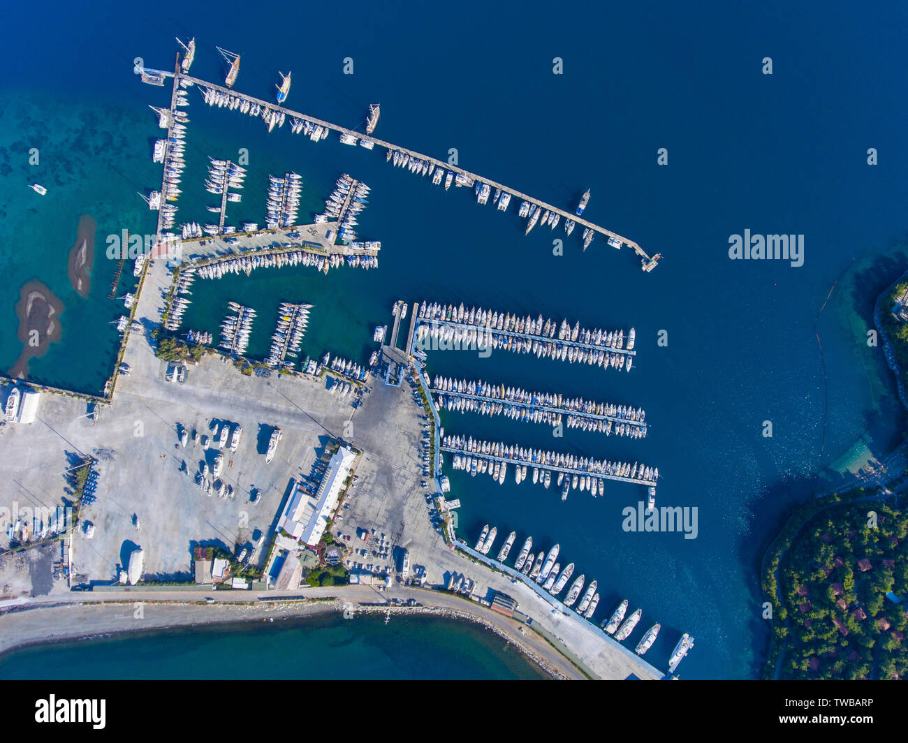 View high angle a Turkish Marina and the surrounding area. Aerial view ...