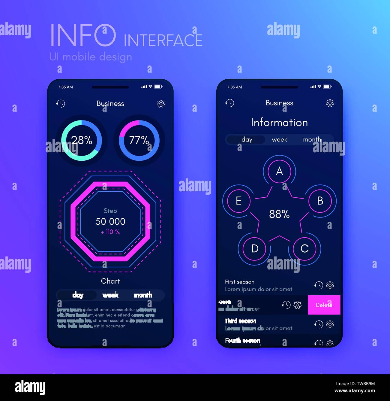 Vector graphics mobile infographics with three and five options ...