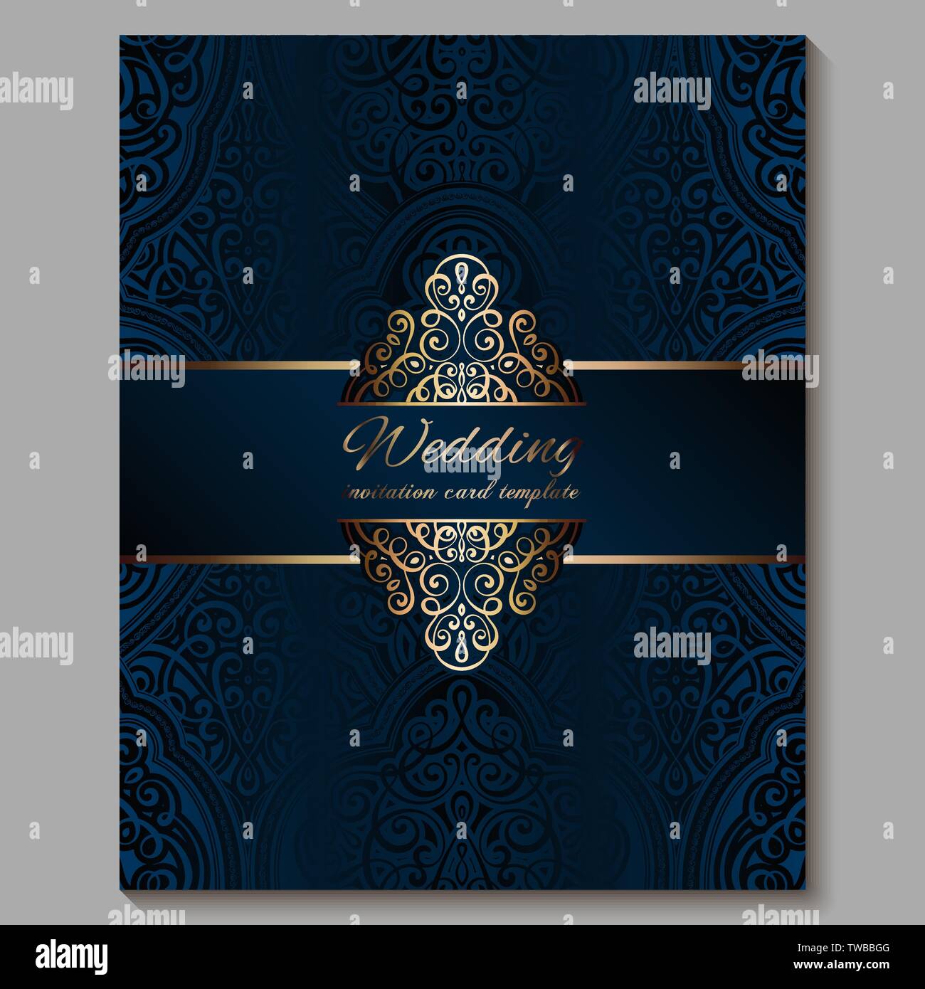 Wedding invitation card with gold shiny eastern and baroque rich ...