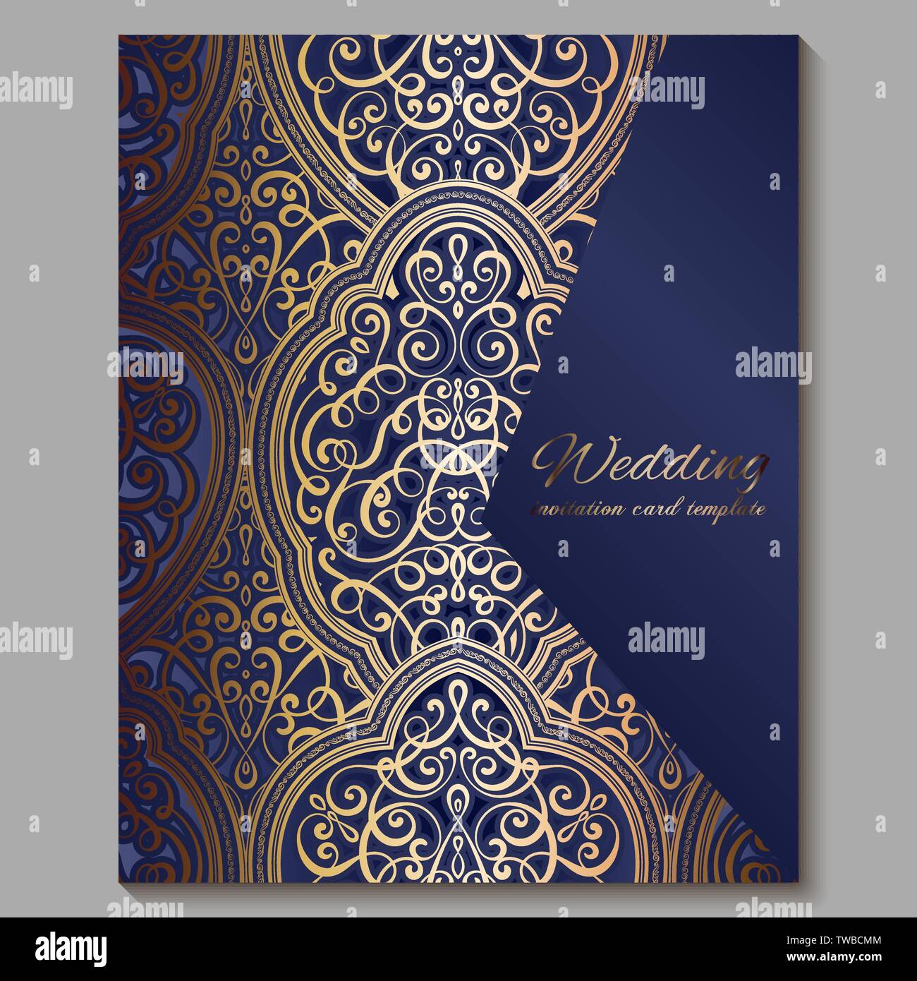 Wedding invitation card with gold shiny eastern and baroque rich ...