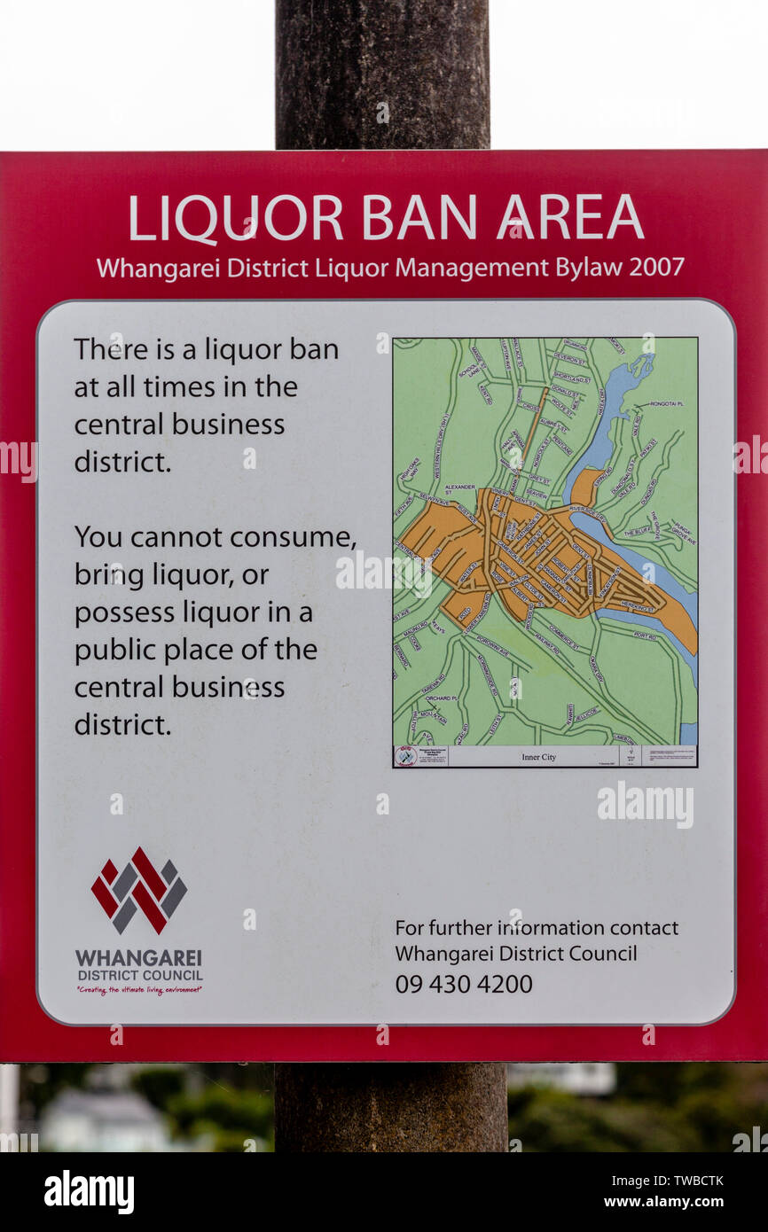 Liquor Ban Sign, Town Basin, Whangarei, North Island, New Zealand Stock ...