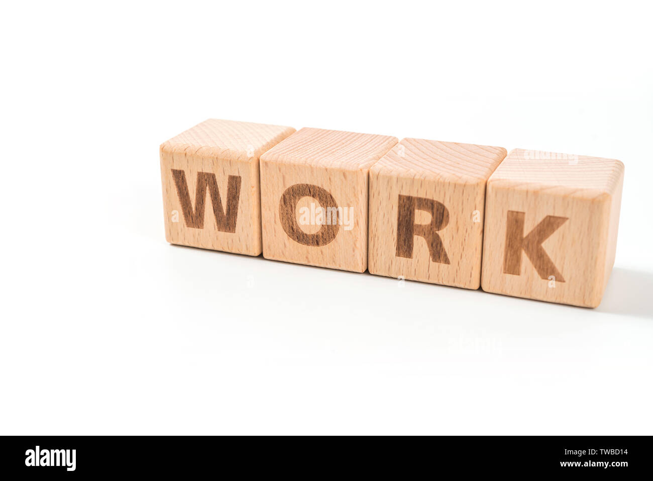 Work wooden blocks of business concept isolated on white background ...