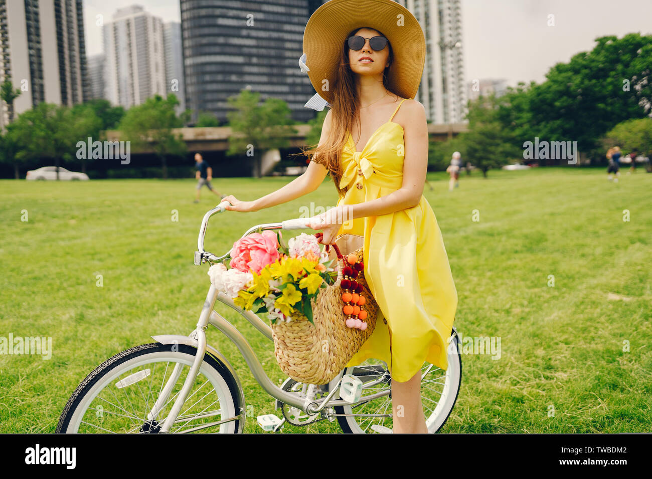 pretty girl with bicycle Stock Photo - Alamy