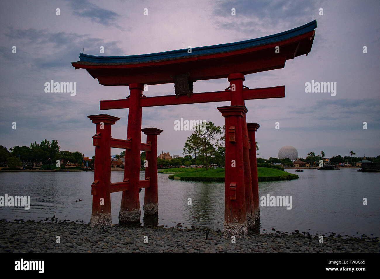 Orlando, Florida. May 15. 2019. Japanese arch in Epcot at Walt Disney ...