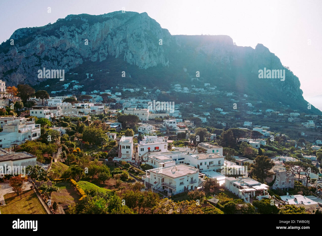 The Town of Capri, Italy: Cityscape with mountainside Stock Photo - Alamy