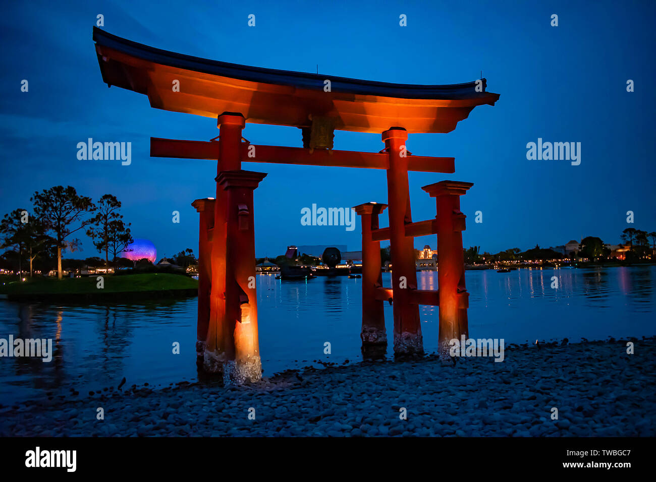Orlando, Florida. May 15. 2019. Japanese arch in Epcot at Walt Disney ...