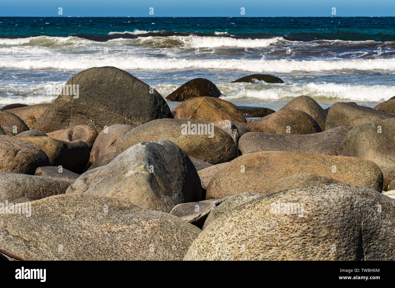 Utakleiv Beach, Lofoten Islands,Norway on a bright spring day. The ...