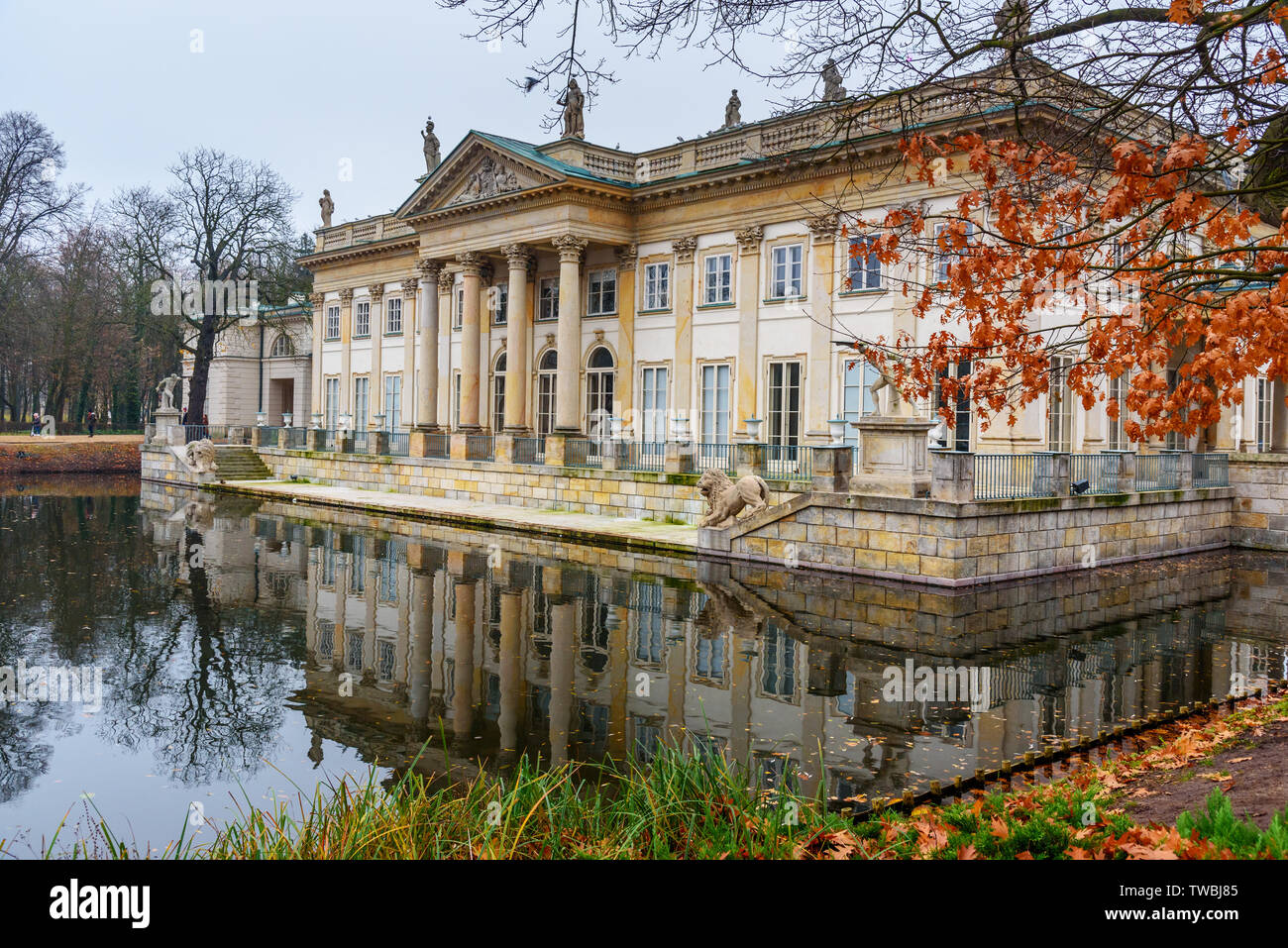 Lazienki palace or Palace on the Water in Royal Baths Park in autumn ...