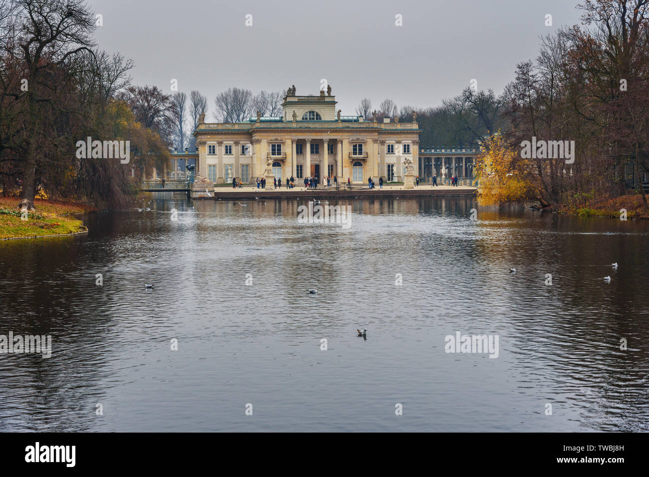 Lazienki palace or Palace on the Water in Royal Baths Park in autumn ...